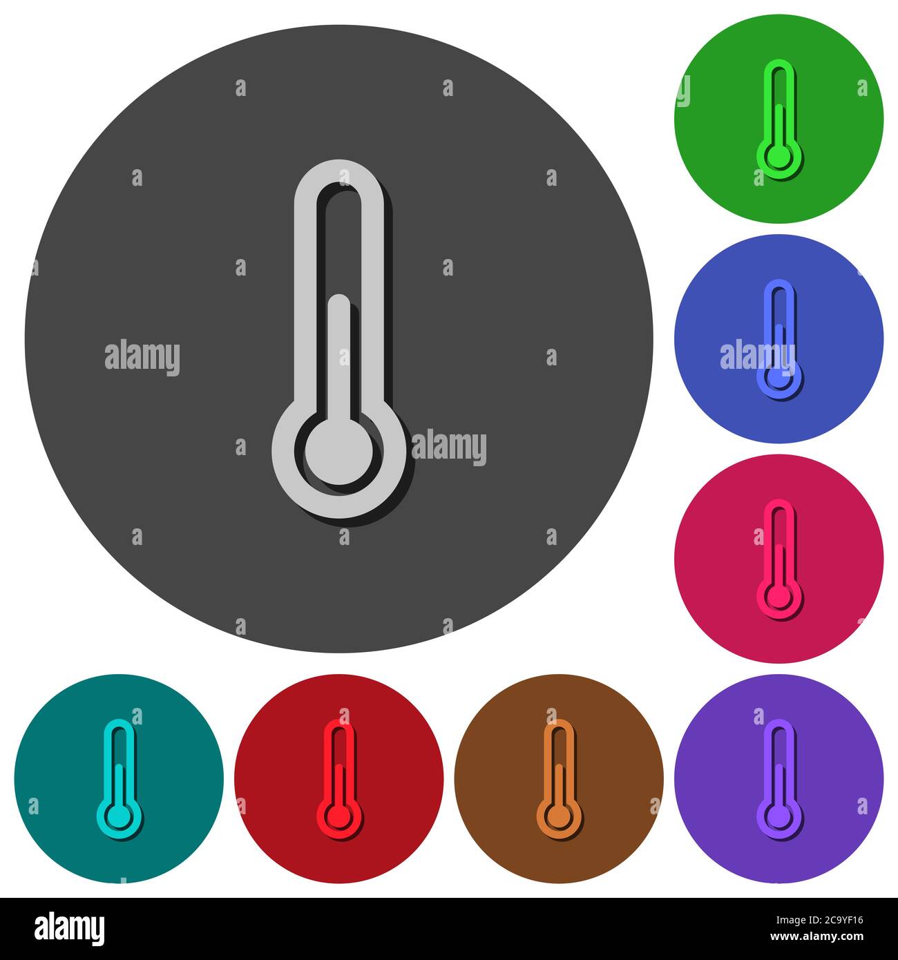 Thermometer icons with shadows on color round backgrounds for material ...