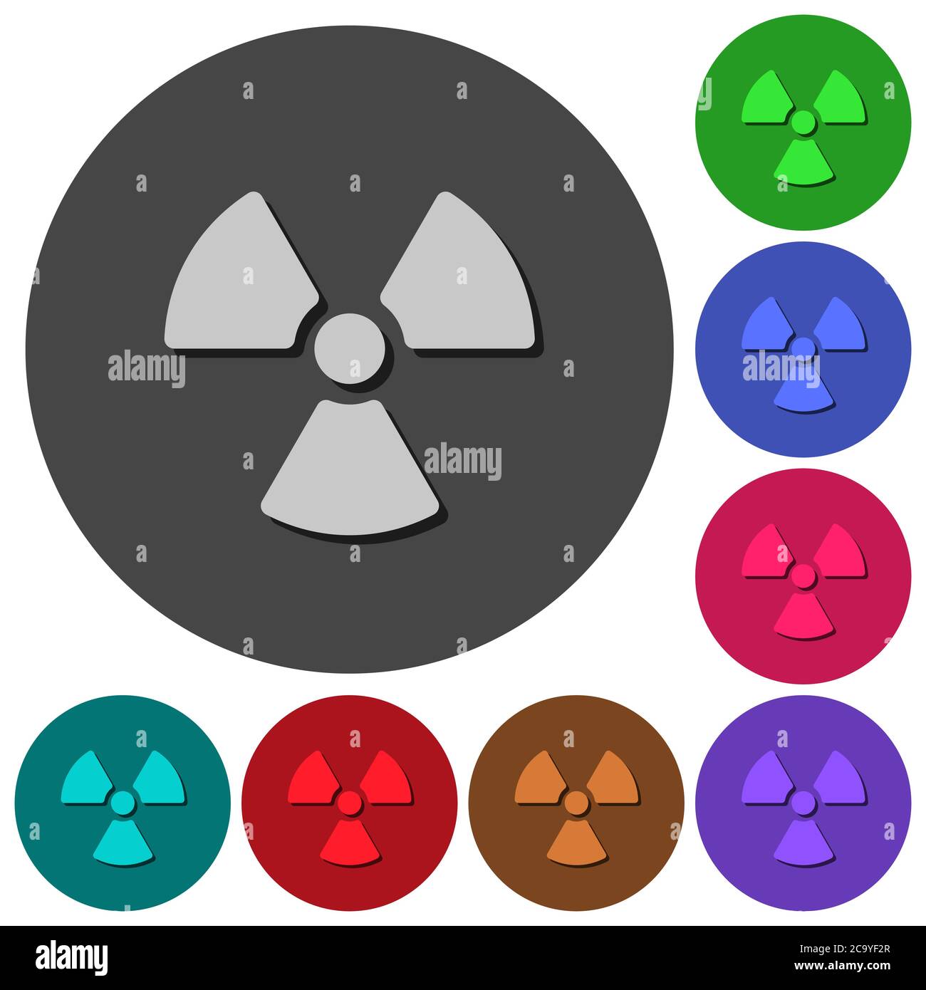 Radiation icons with shadows on color round backgrounds for material ...