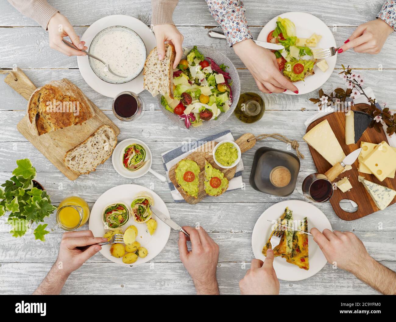View from above of people eating Stock Photo - Alamy