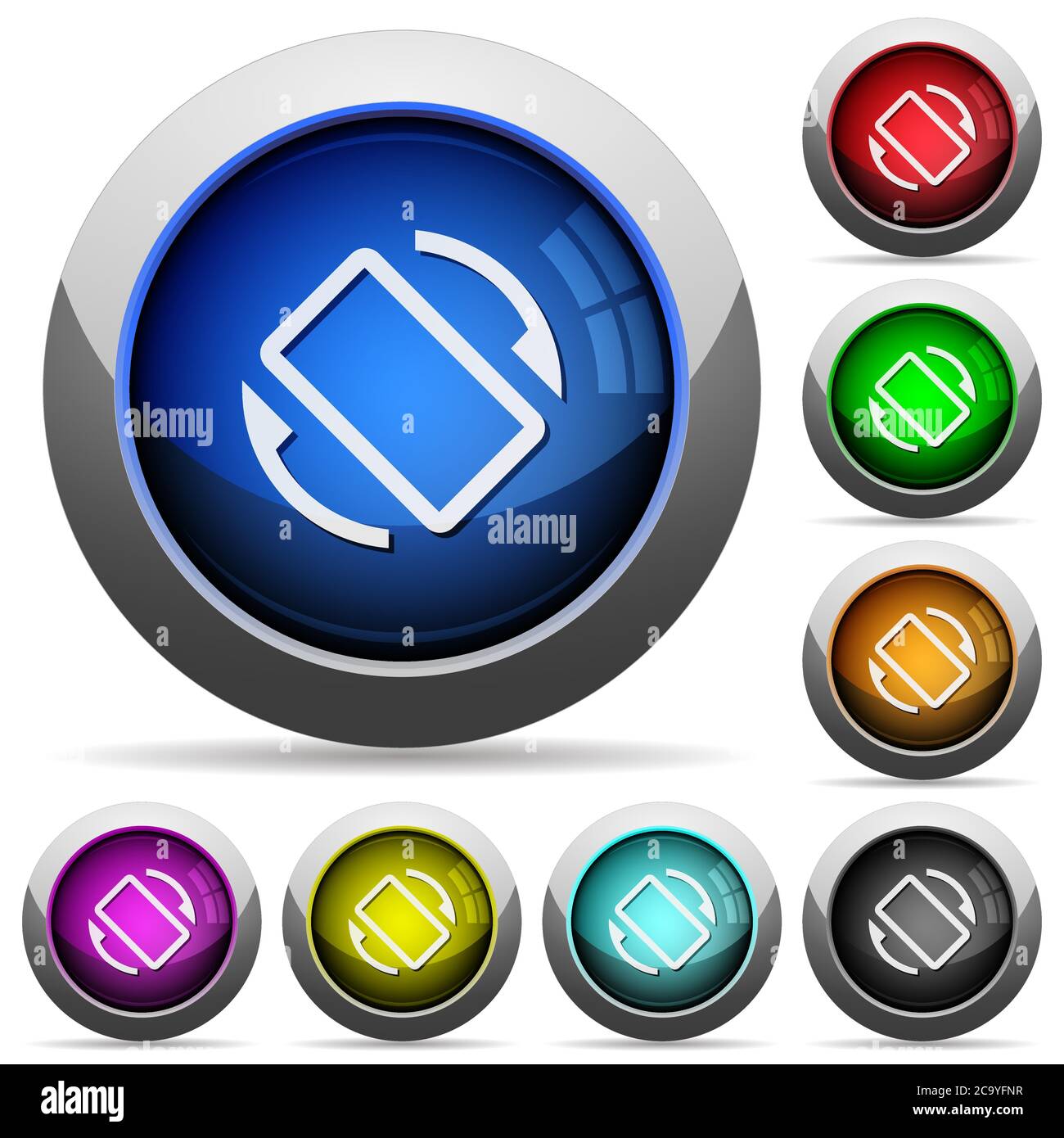 Mobile screen automatic rotation icons in round glossy buttons with steel frames Stock Vector ...