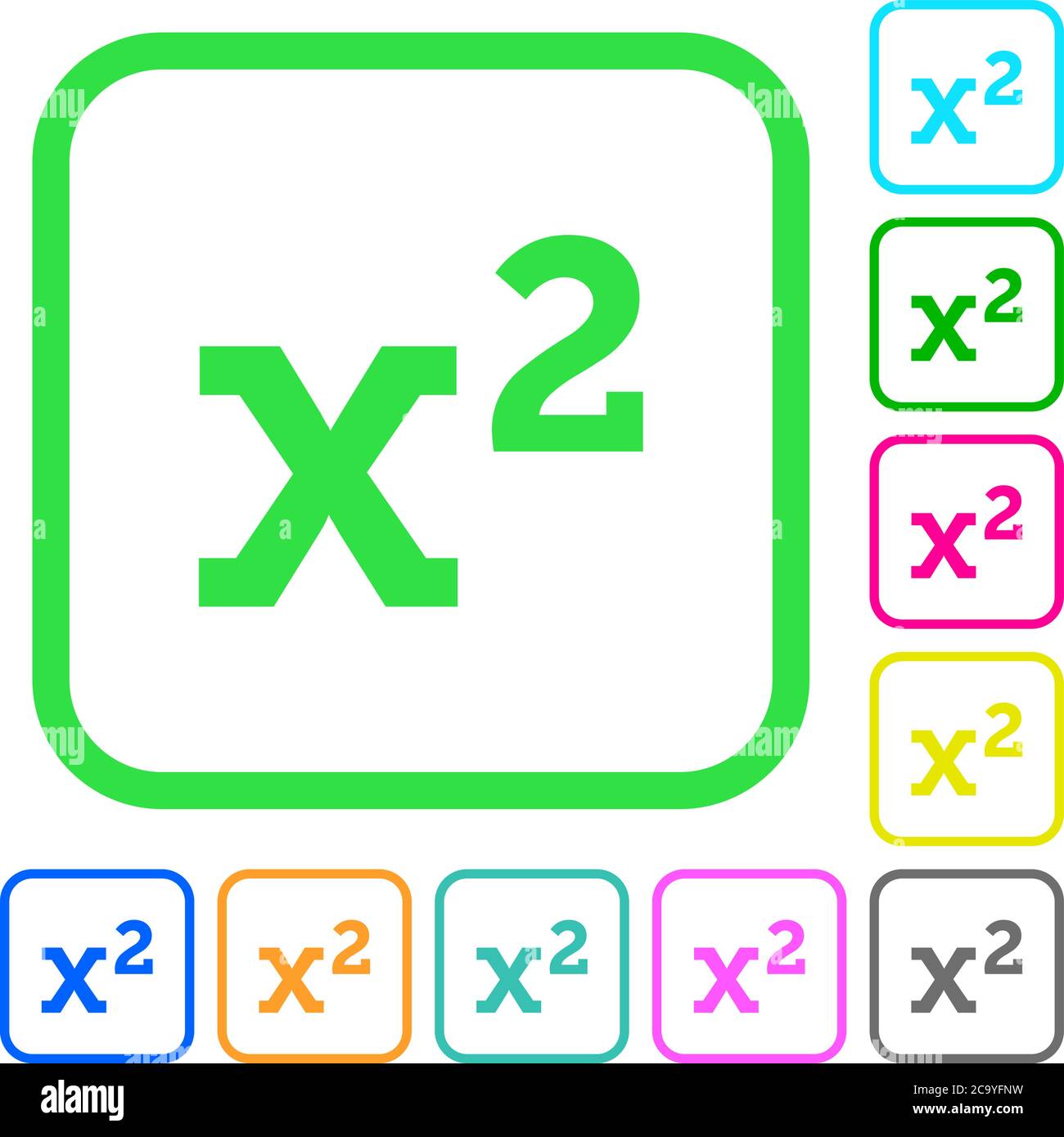 Math exponentiation vivid colored flat icons in curved borders on white ...