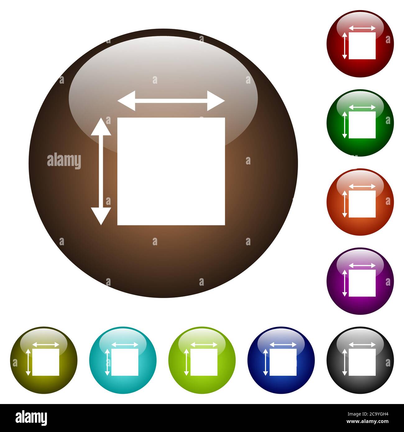 Elemet dimensions white icons on round color glass buttons Stock Vector ...