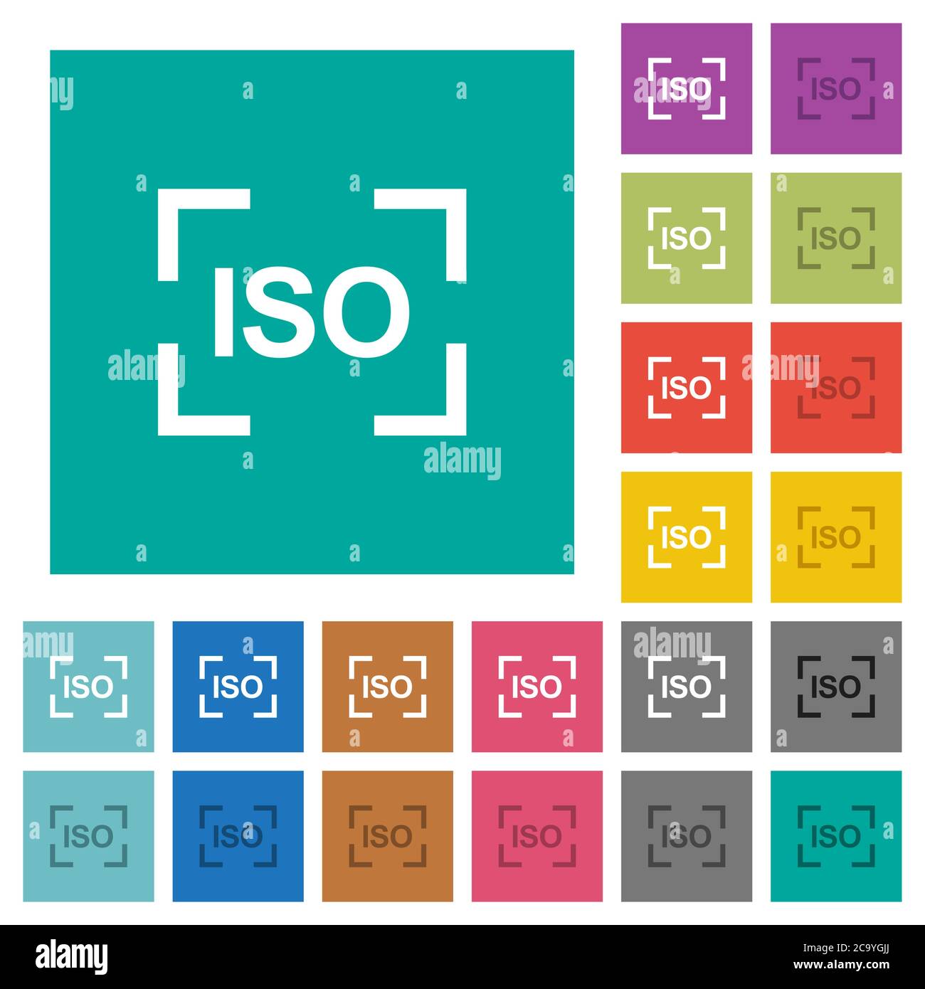 Camera iso speed setting multi colored flat icons on plain square ...