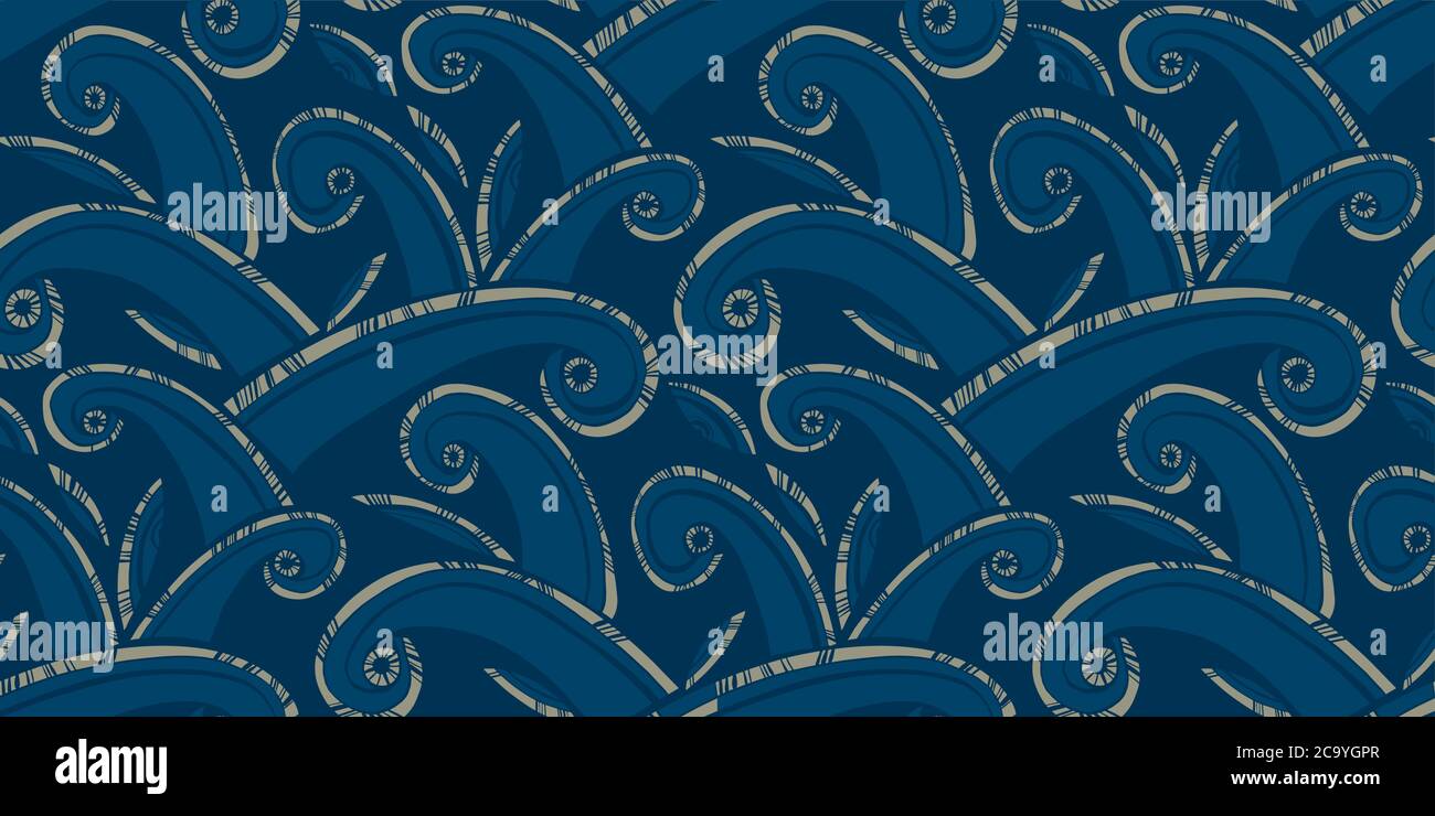 Huge ocean waves waves ethnic style seamless pattern for background ...