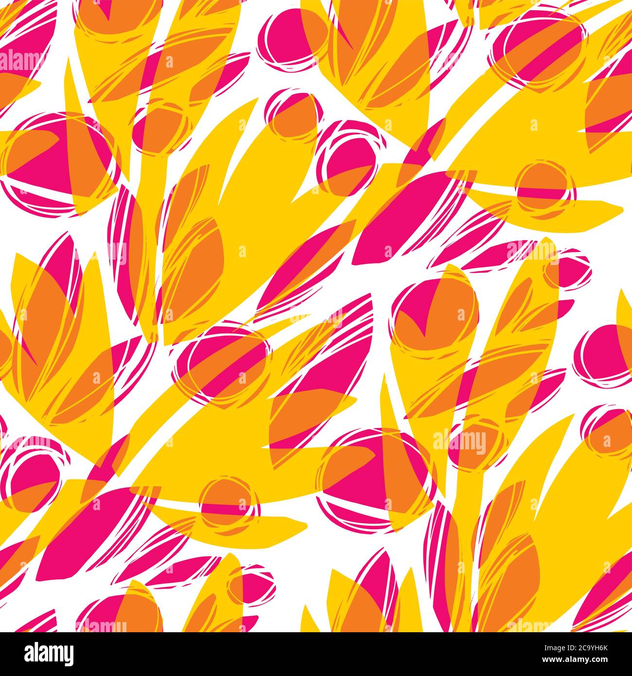 Crazy summer pink and yellow abstract flowers tilable rapport. Natural ...