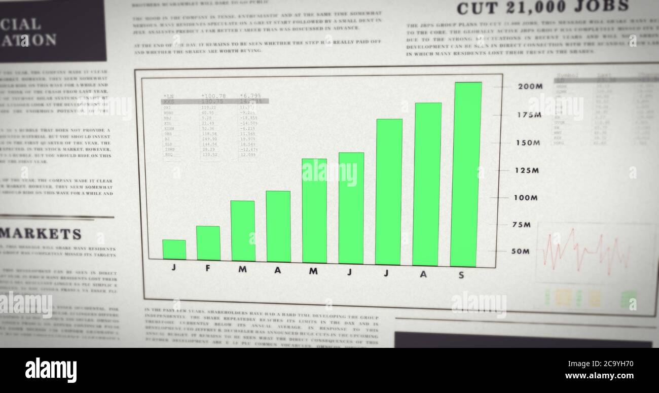 Newspaper with a chart showing positive development. Financial ...