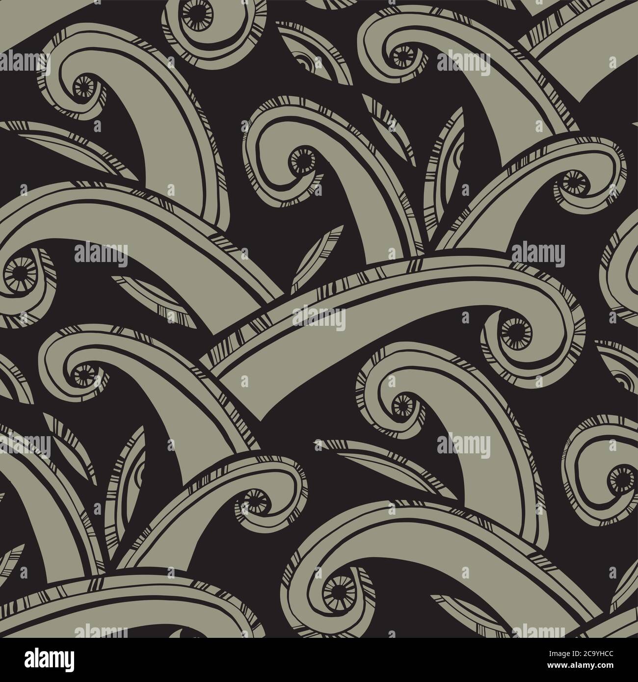 Abstract sea waves in ethnic style. Hand drawn seamless pattern for ...