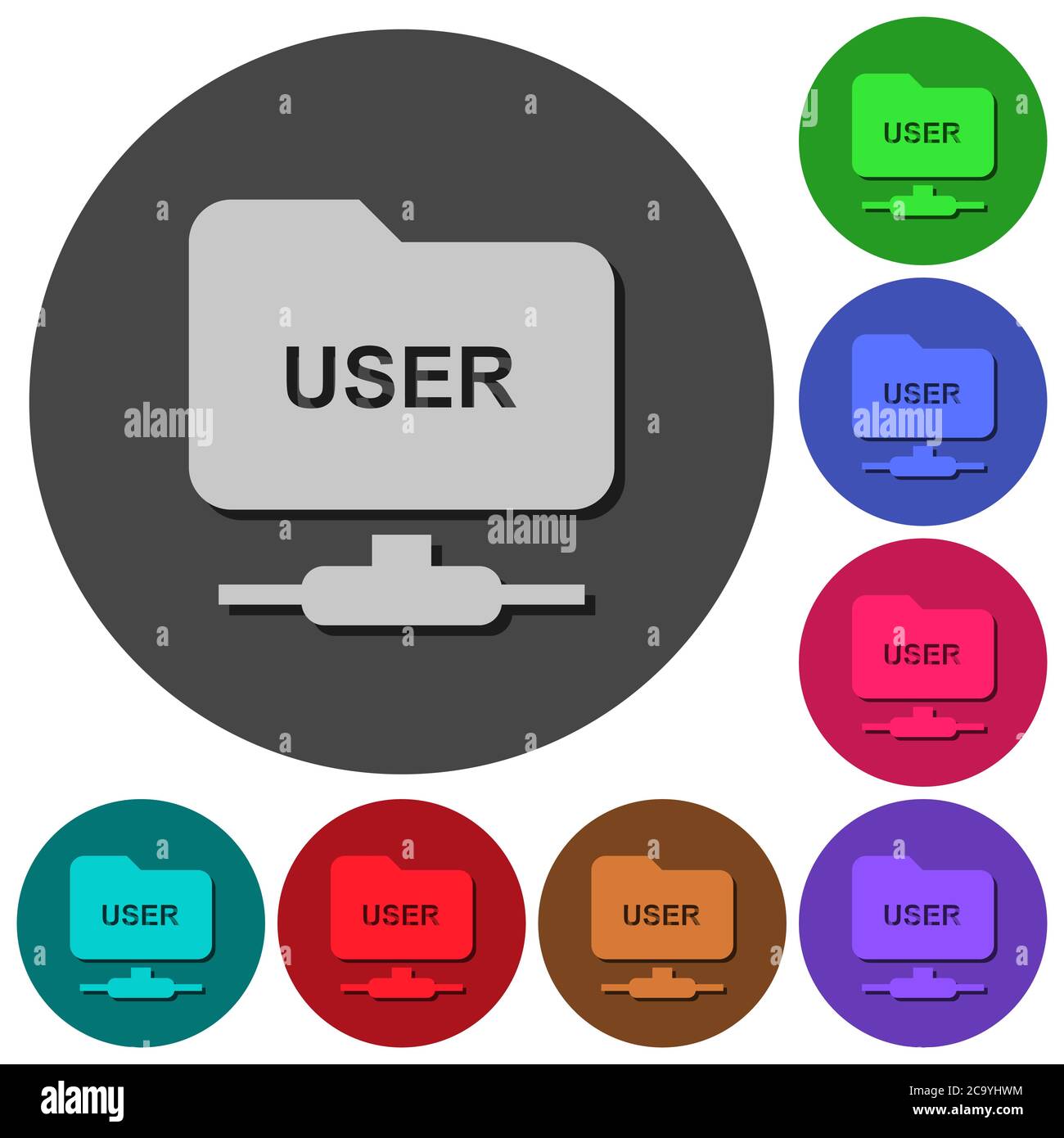 ftp authentication username icons with shadows on color round ...