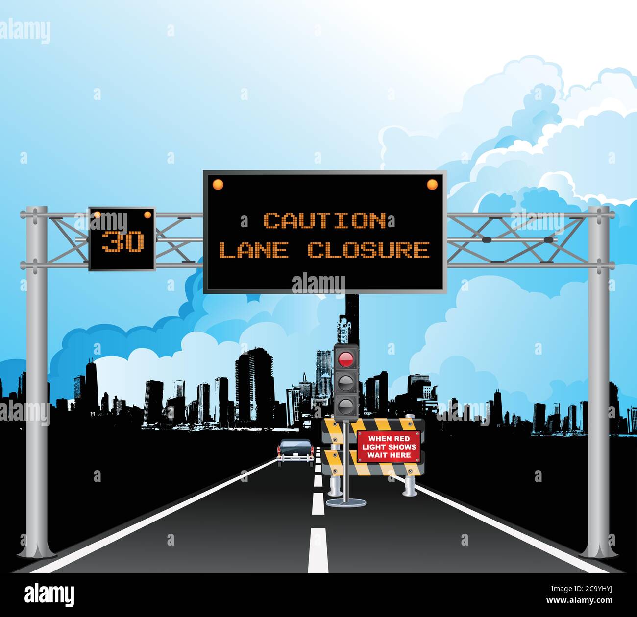 Motorway gantry lane closed Stock Vector Images - Alamy