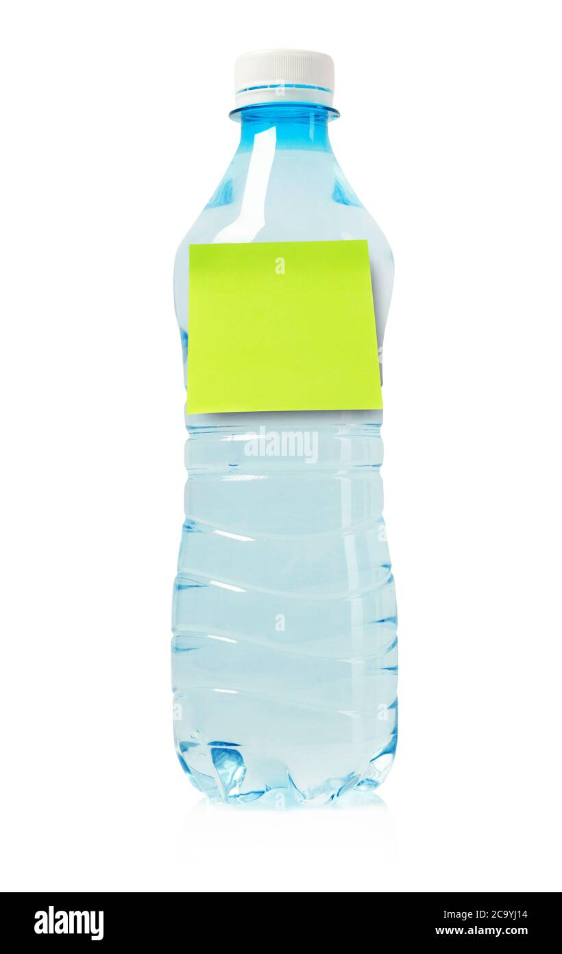 Adhesive note on a plastic bottle Stock Photo - Alamy