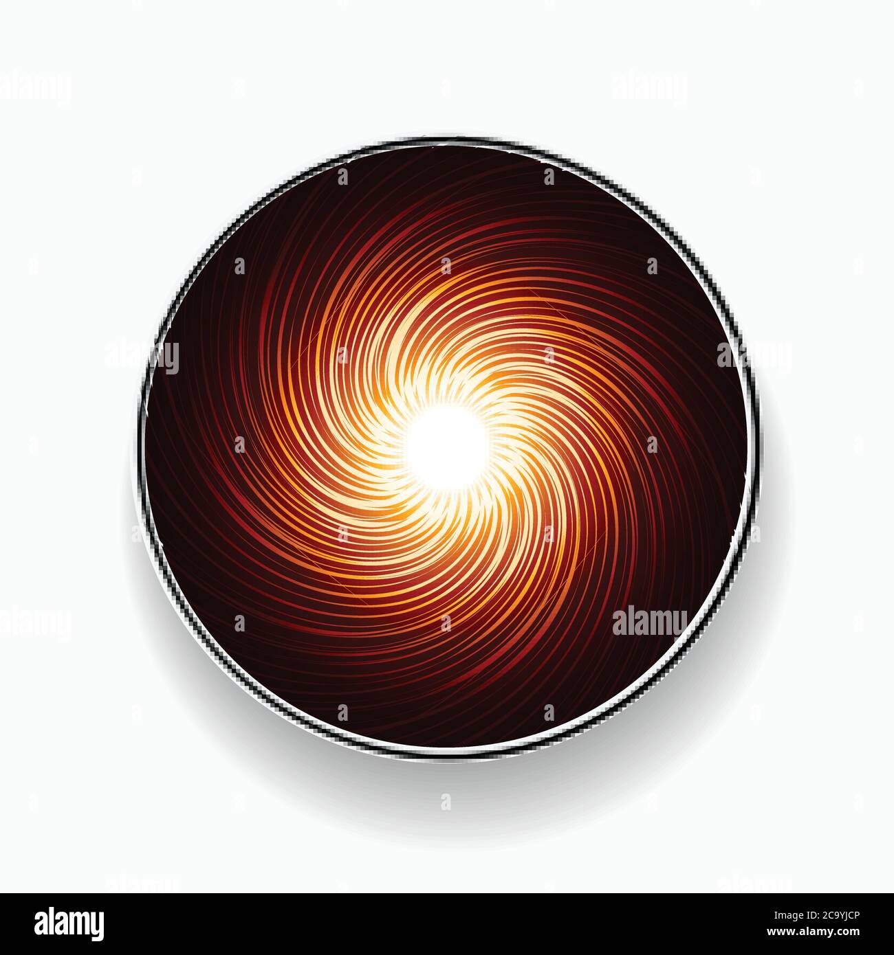 Abstract Fire Vortex Swirl In Circular Metallic Border Over White ...