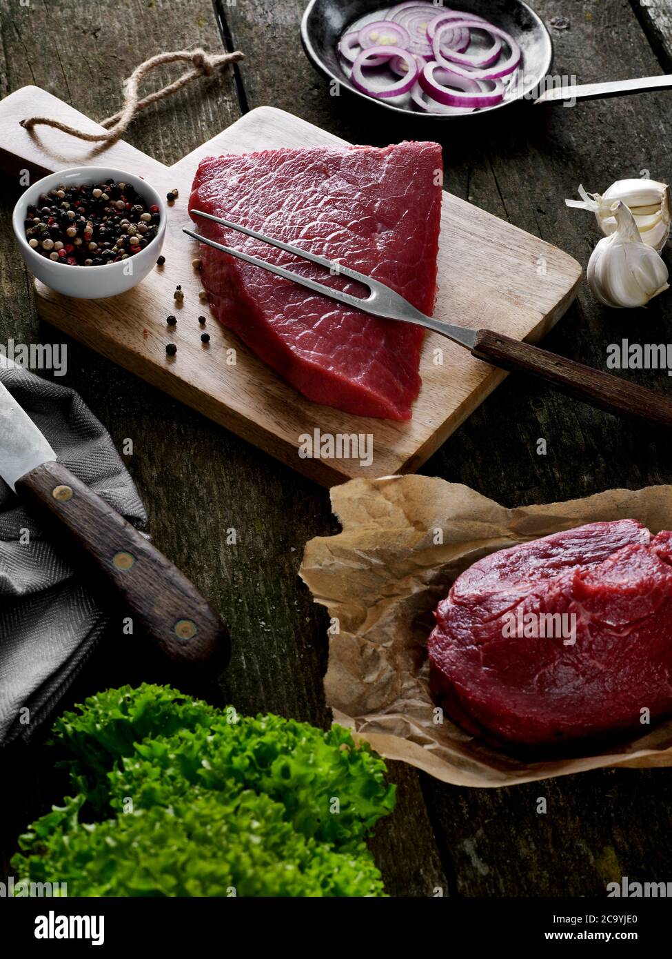 Beef steak and ingredients Stock Photo - Alamy