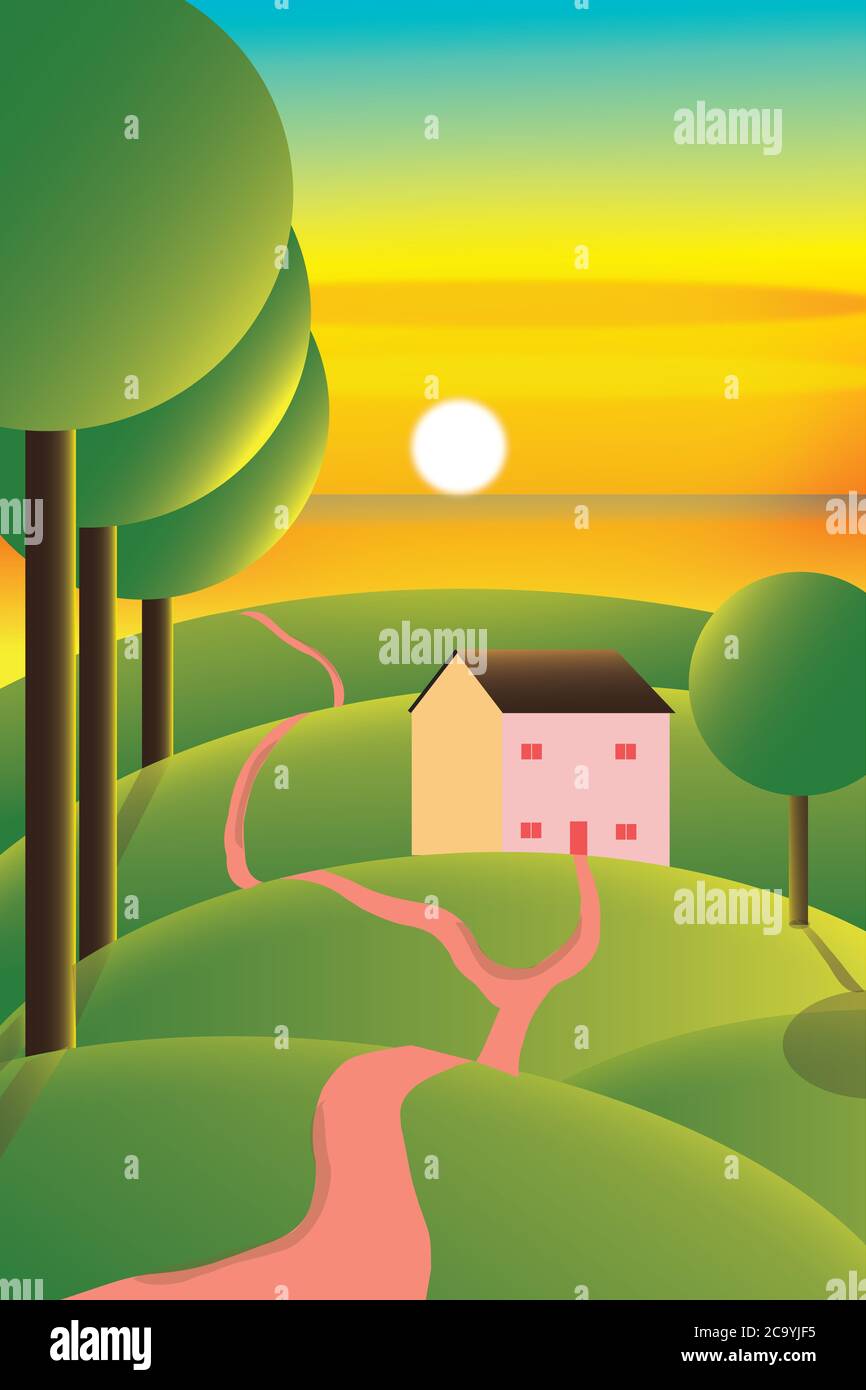 Beautiful nature scene in morning vector image Stock Photo - Alamy