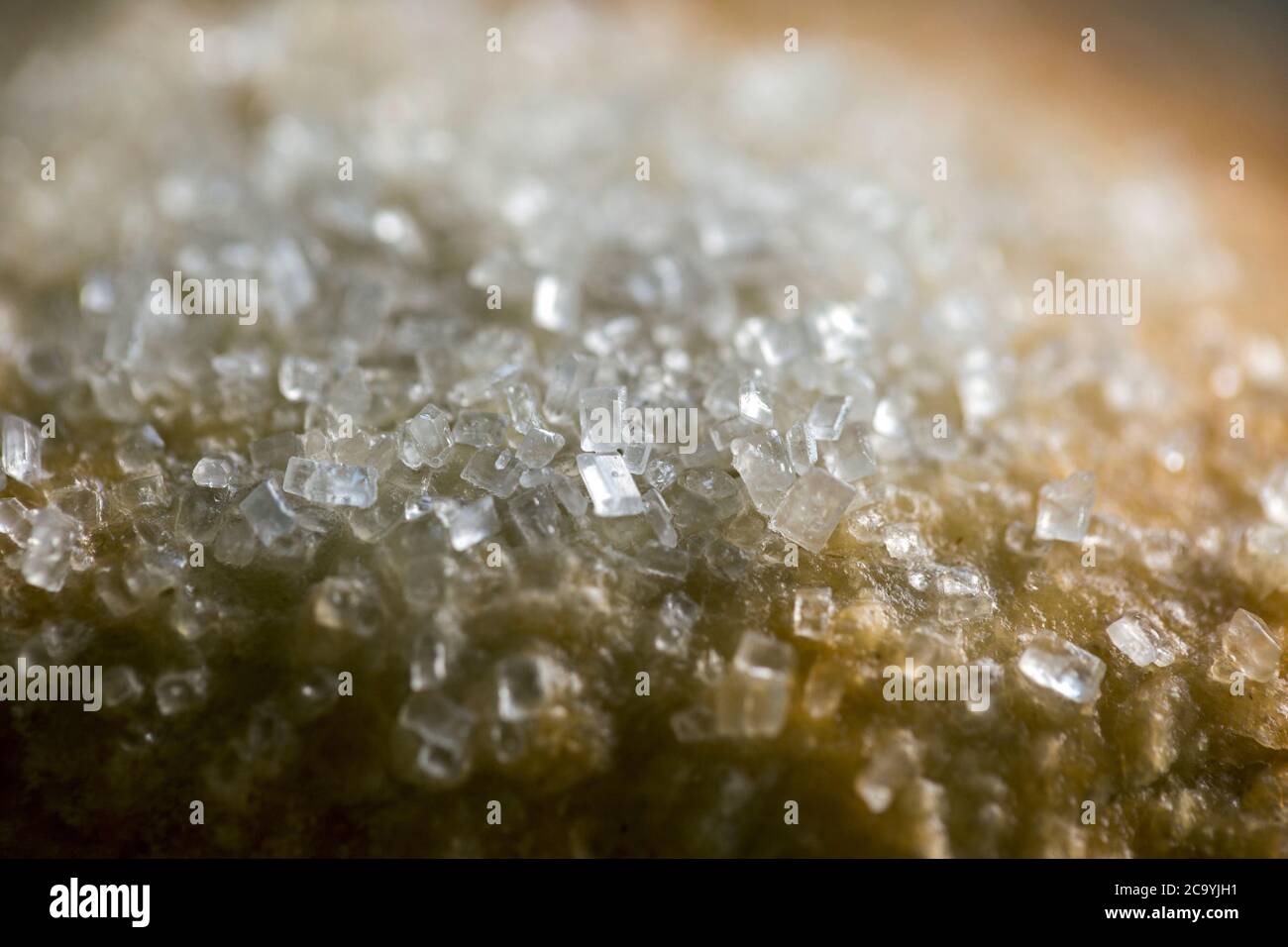 Macro photograph of sugar granules on a golden pastry Stock Photo - Alamy