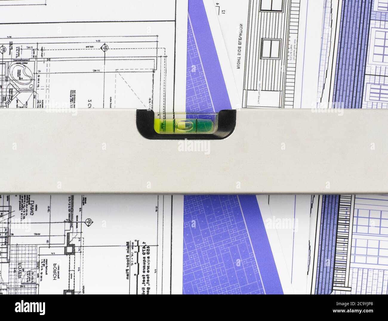 Blueprints and level Stock Photo - Alamy