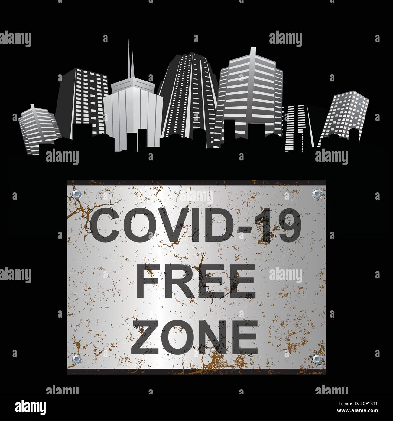 Virus free zone sign relating to worldwide pandemic on generic city ...