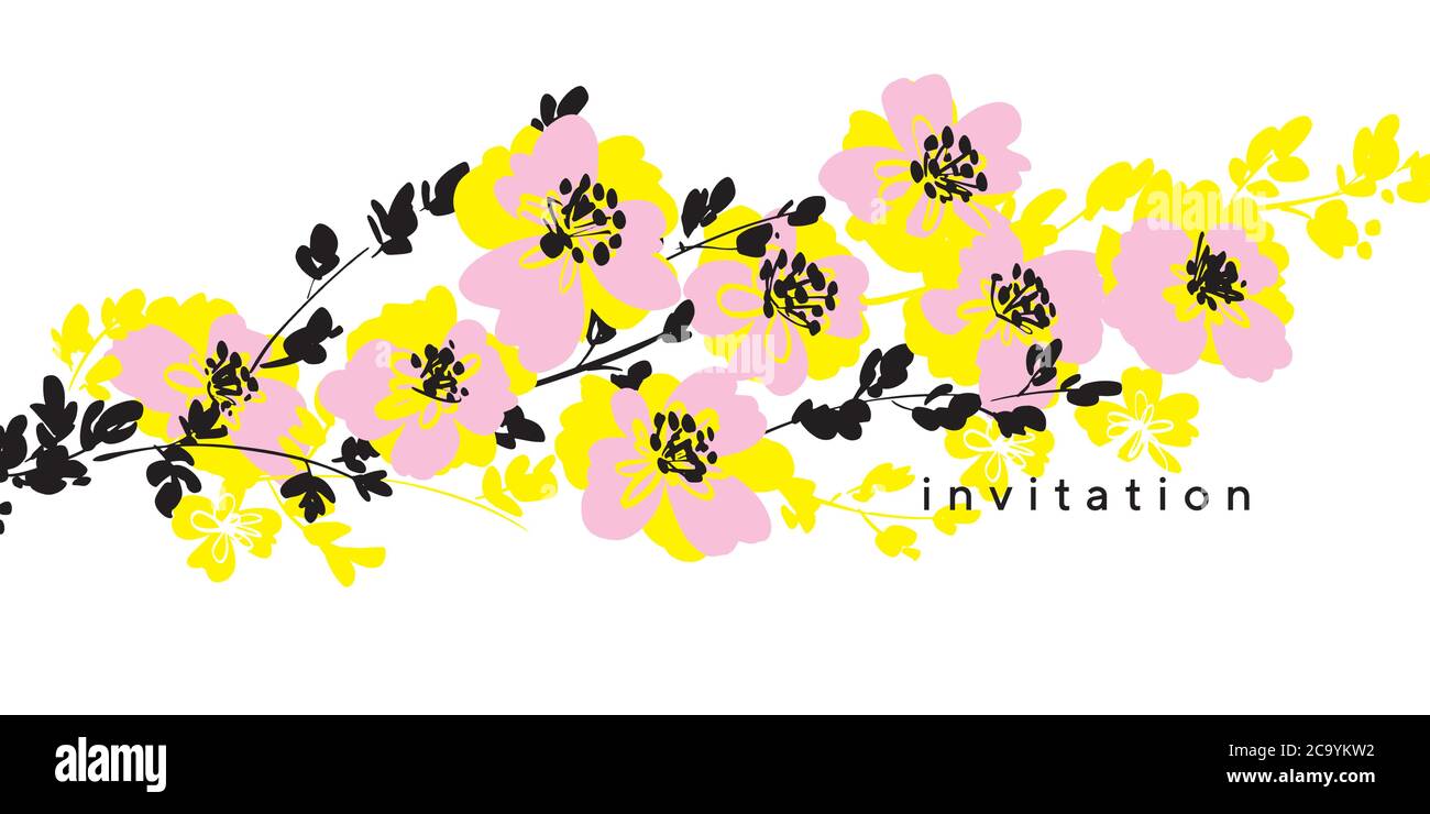 Tender modern rosy and yellow abstract flower for card, header ...