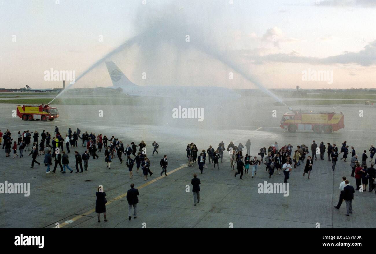 Pan American 747 Jumbo jet departs Heathrow Airport, London for the ...