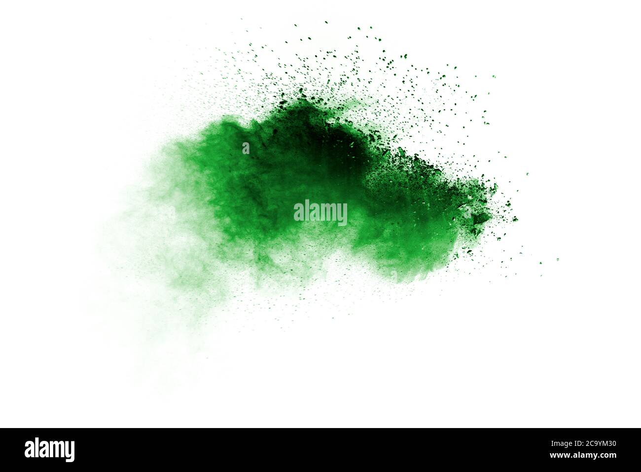 Abstract green dust explosion on white background. Abstract green ...