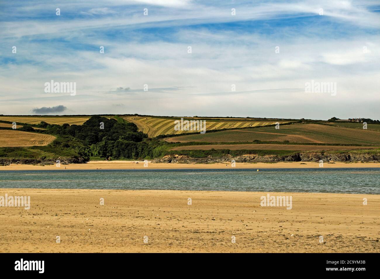 Cornish landscape showing farm fields and beach Stock Photo - Alamy