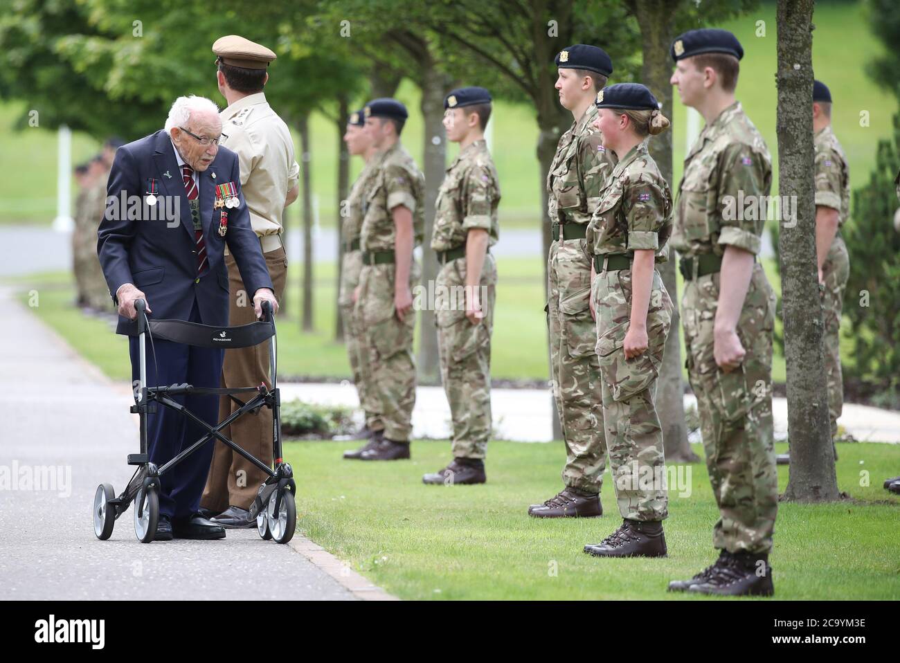 Captain Sir Tom Moore during a visit to the Army Foundation College in ...