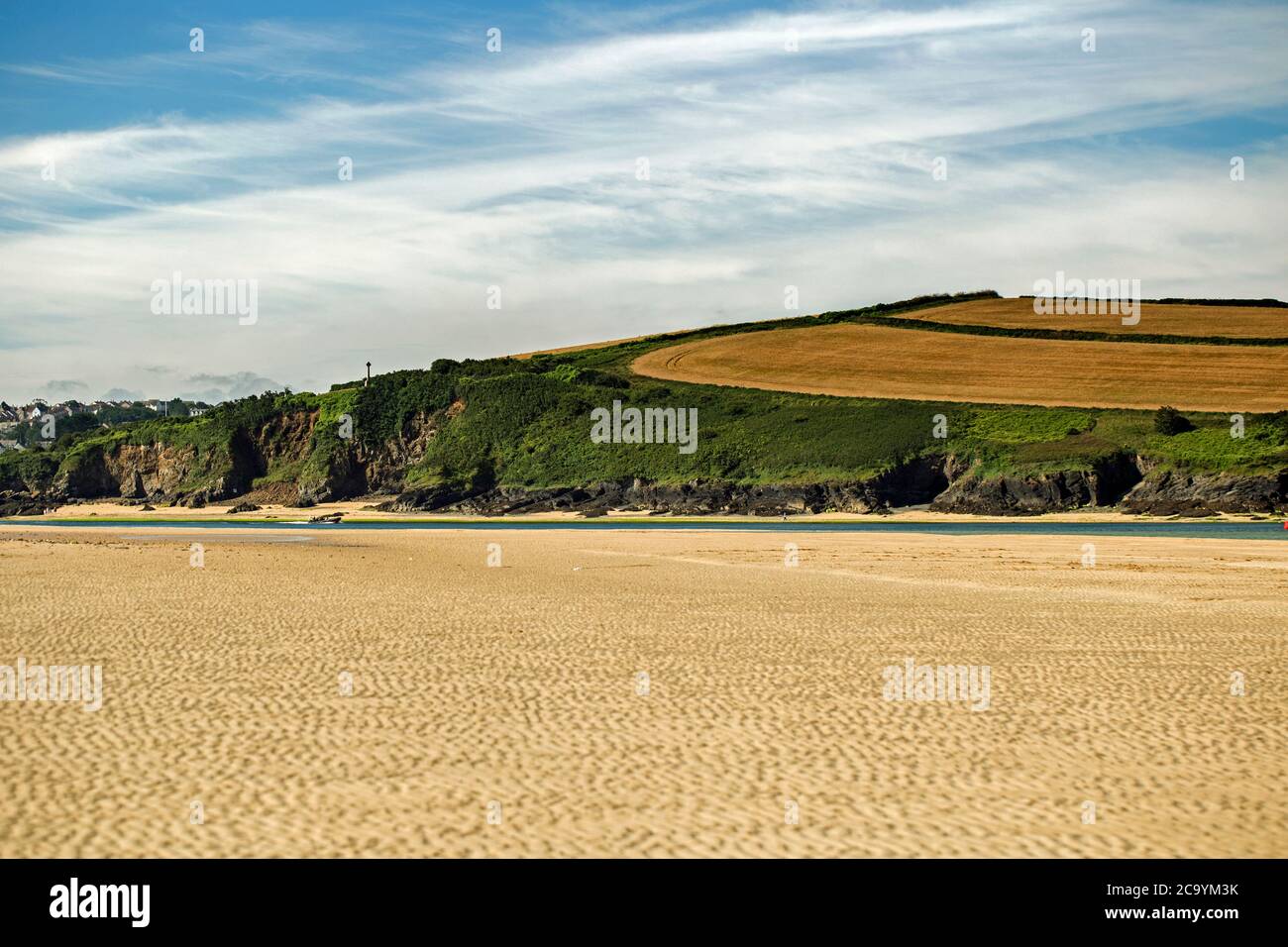 Cornish landscape showing farm fields and beach Stock Photo - Alamy