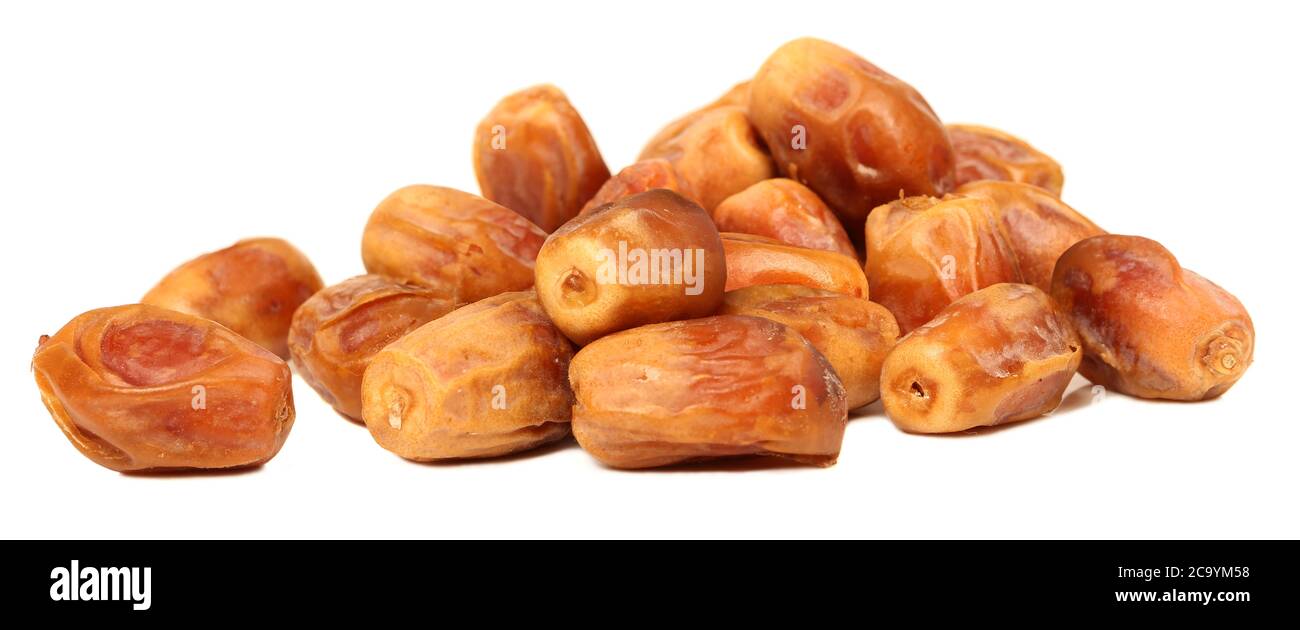 Bowl of pitted Sweet dried dates fruit isolated on white background ...