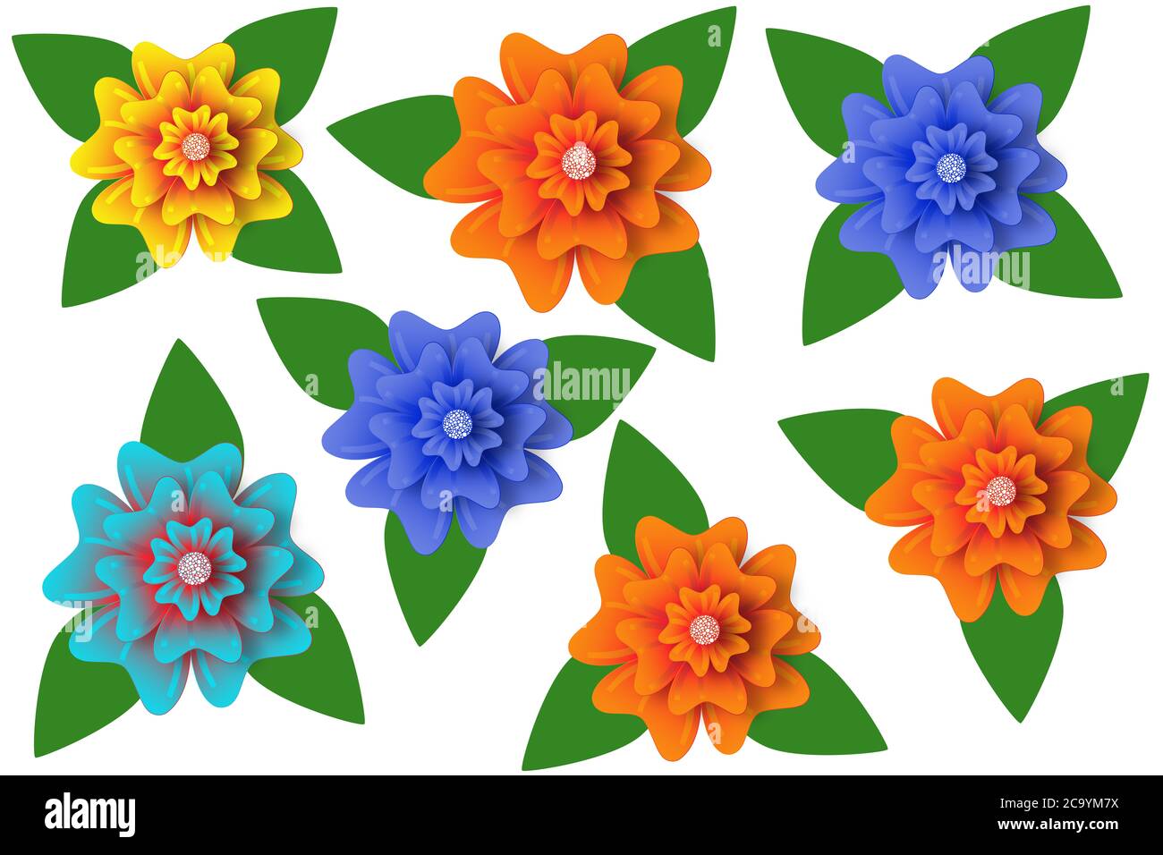 colorful flower design element set on a white background vector Stock ...