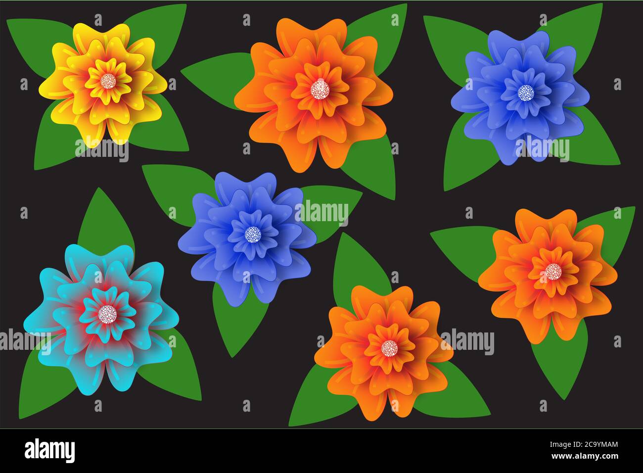 colorful flower design element set on a white background vector Stock ...