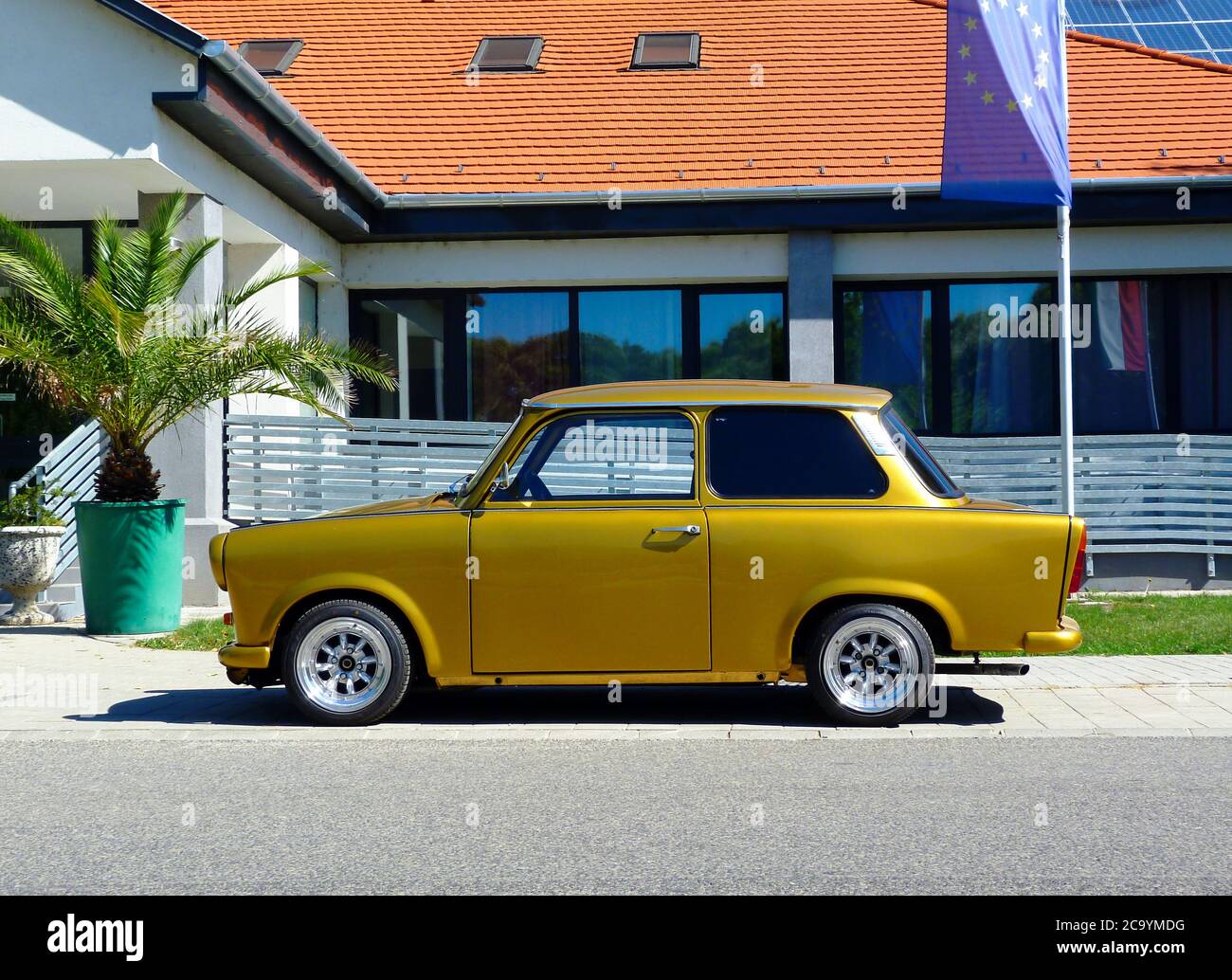 East German made restored small two stroke old car side view. parked ...