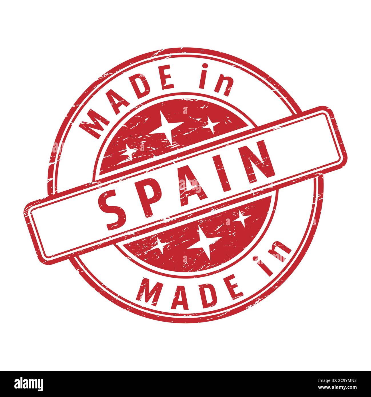 An impression of a seal with the inscription MADE in SPAIN, isolated on ...