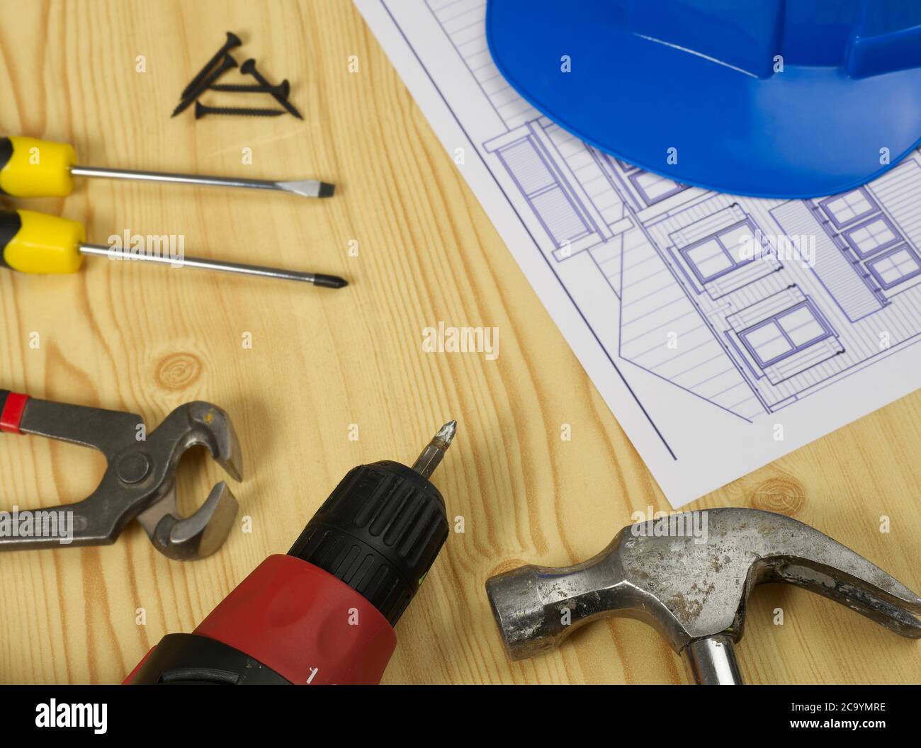 Tools and blueprints Stock Photo - Alamy