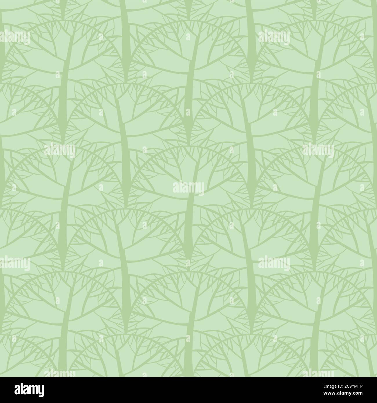 Pale mint color hand drawn park tree seamless pattern for background ...
