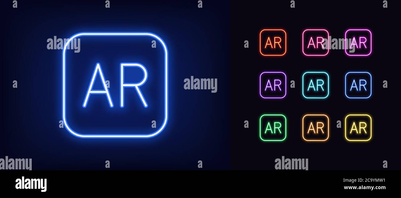 Neon AR icon. Glowing neon AR sign, technology of augmented reality in ...