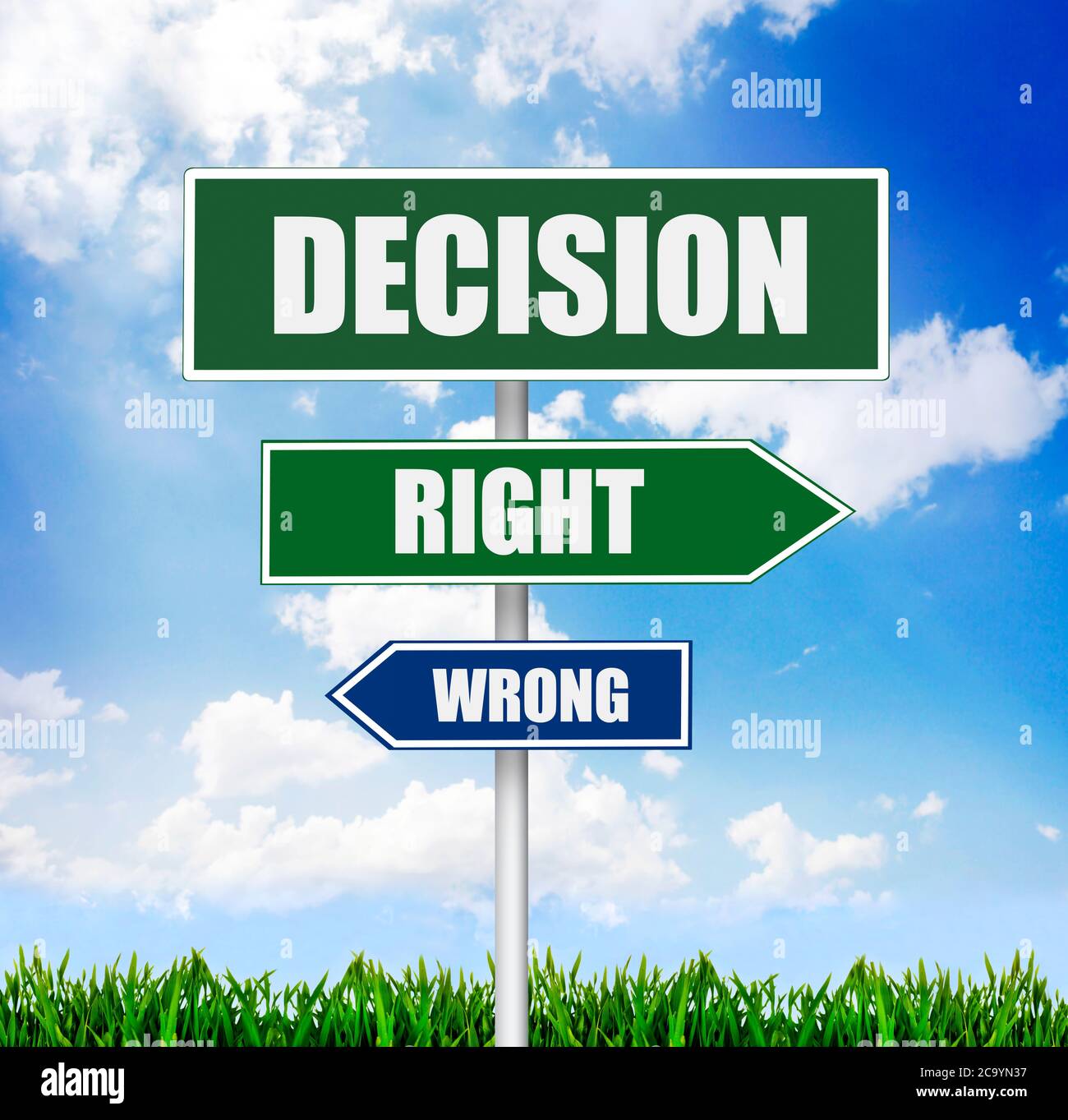 Decision road sign over blue sky Stock Photo - Alamy