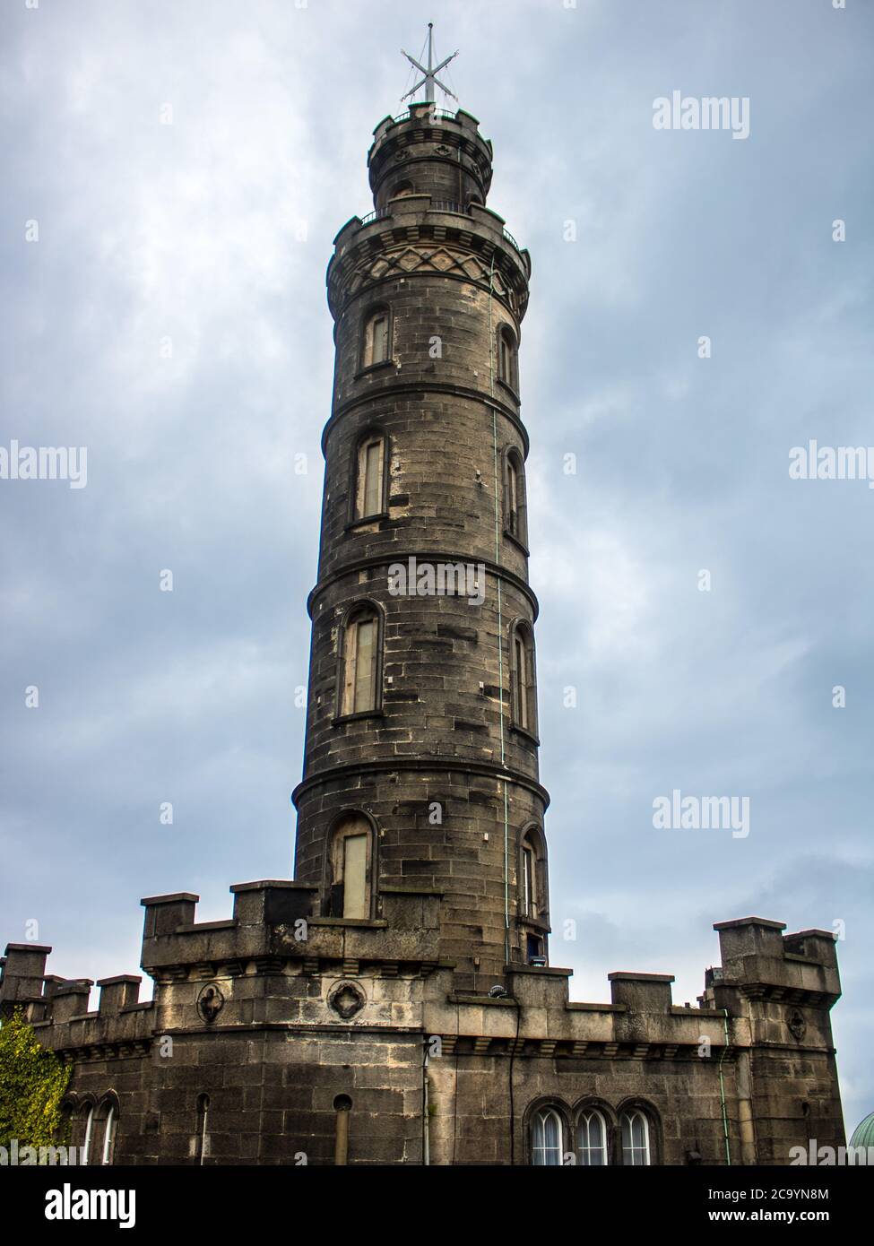 Low angle vertical shot of the Nelson Monument in Edinburgh UK Stock ...