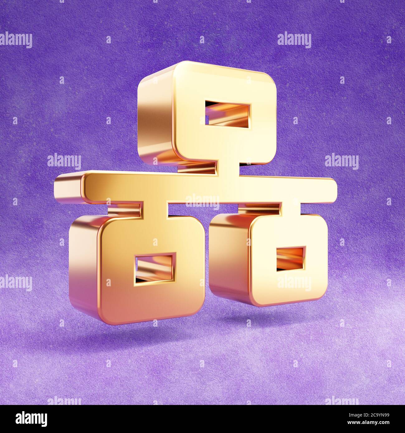 Network icon. Gold glossy Network symbol isolated on violet velvet ...