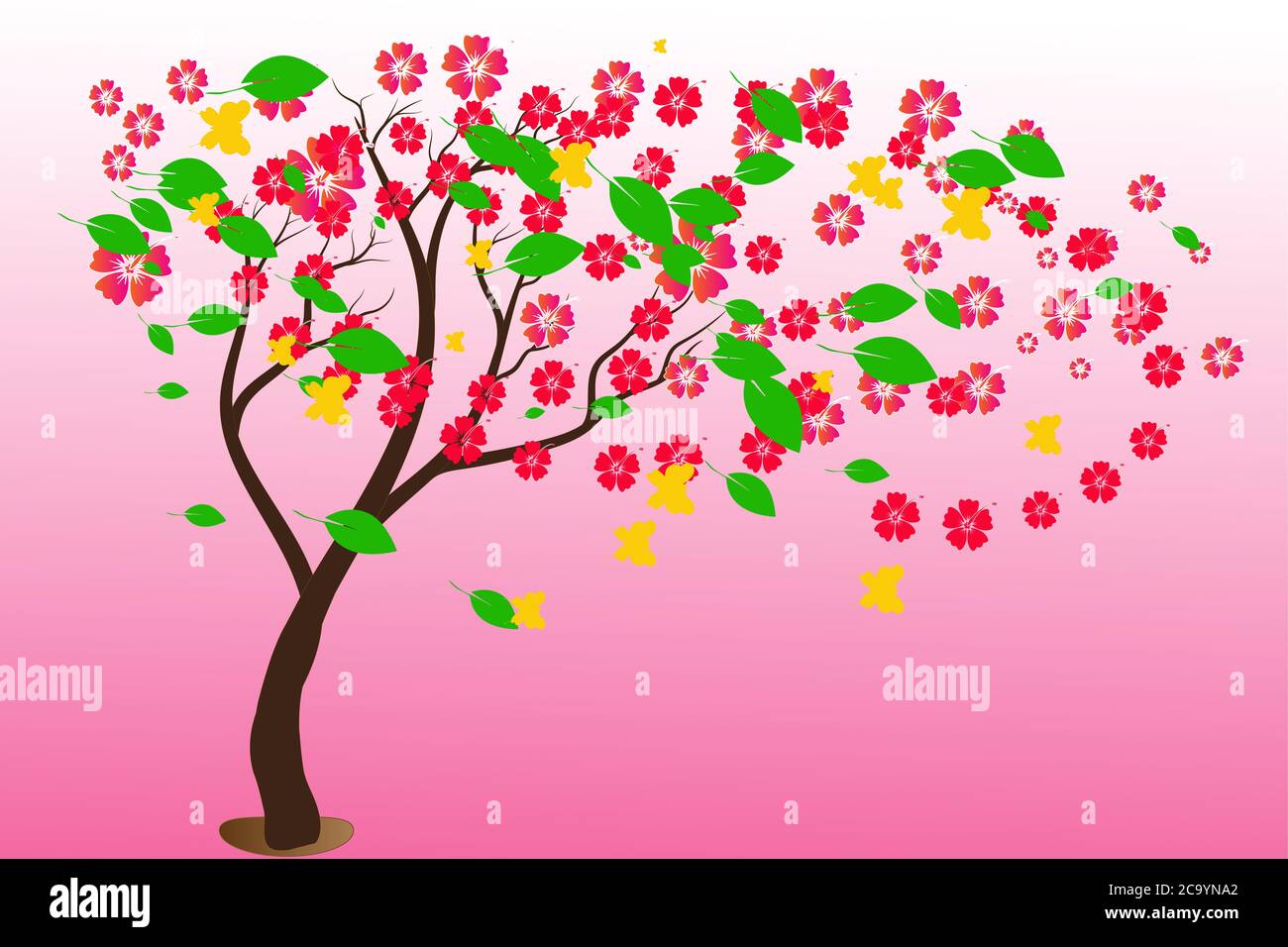 tree flowers illustration pink background Stock Photo - Alamy