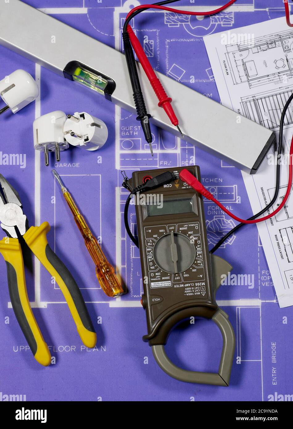Electrician tools on blueprints hi-res stock photography and images - Alamy
