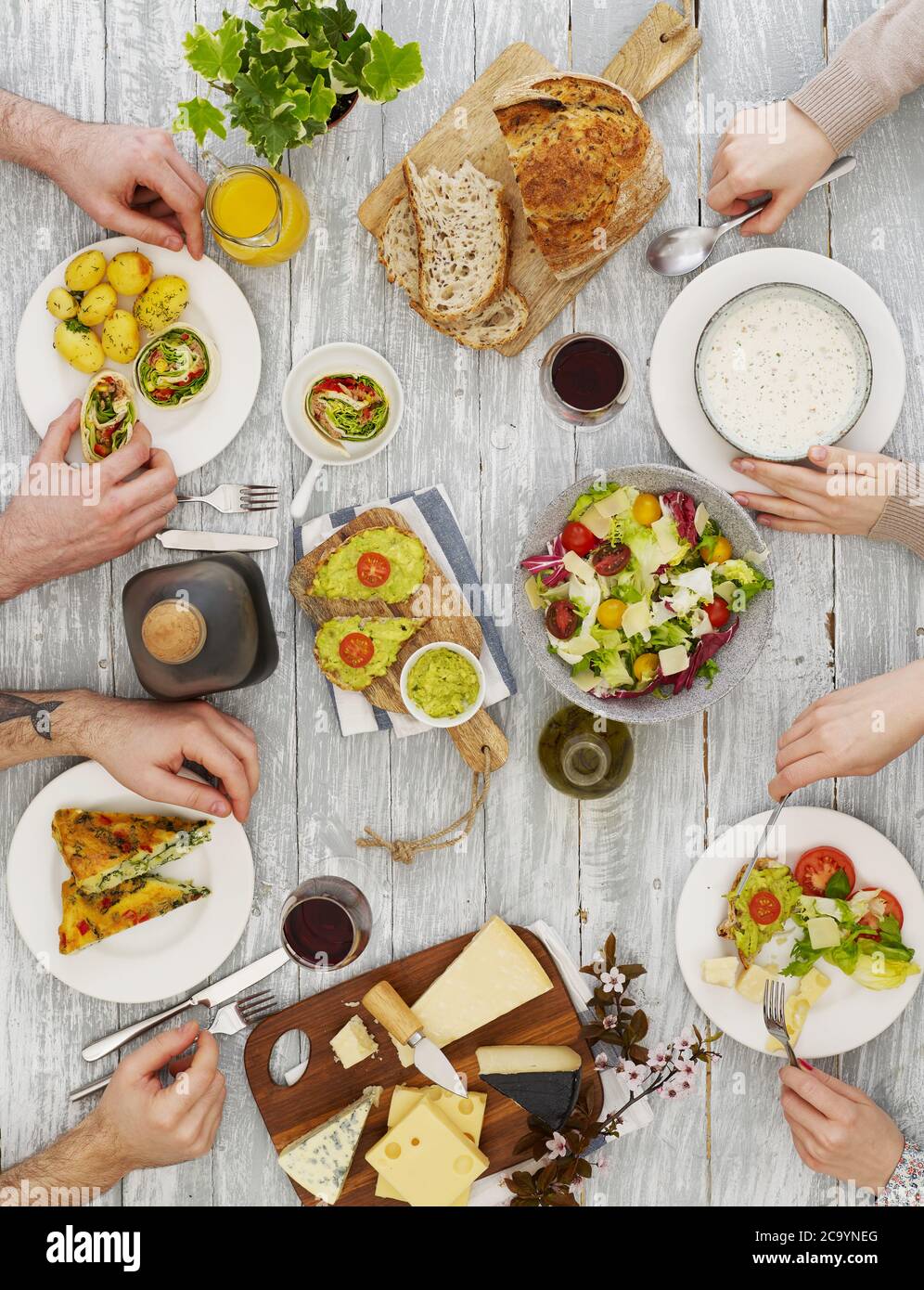 View from above of people eating Stock Photo - Alamy
