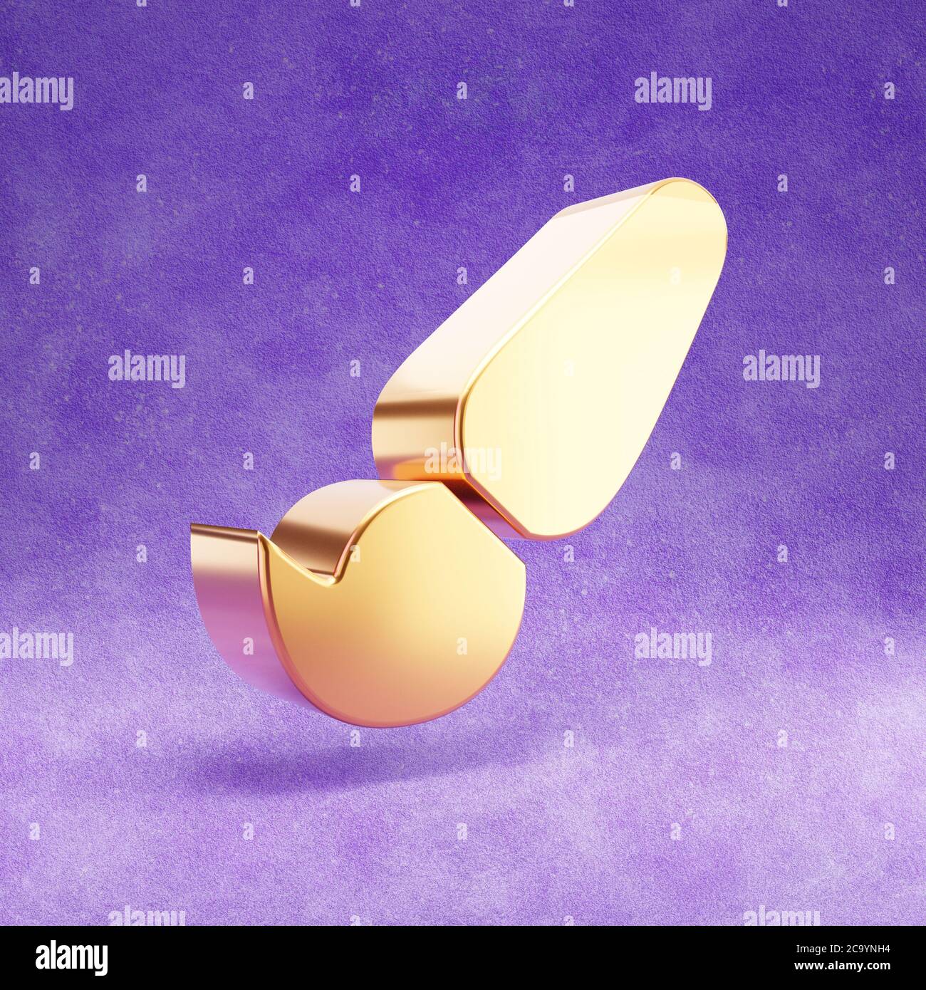 Brush icon. Gold glossy Brush symbol isolated on violet velvet ...