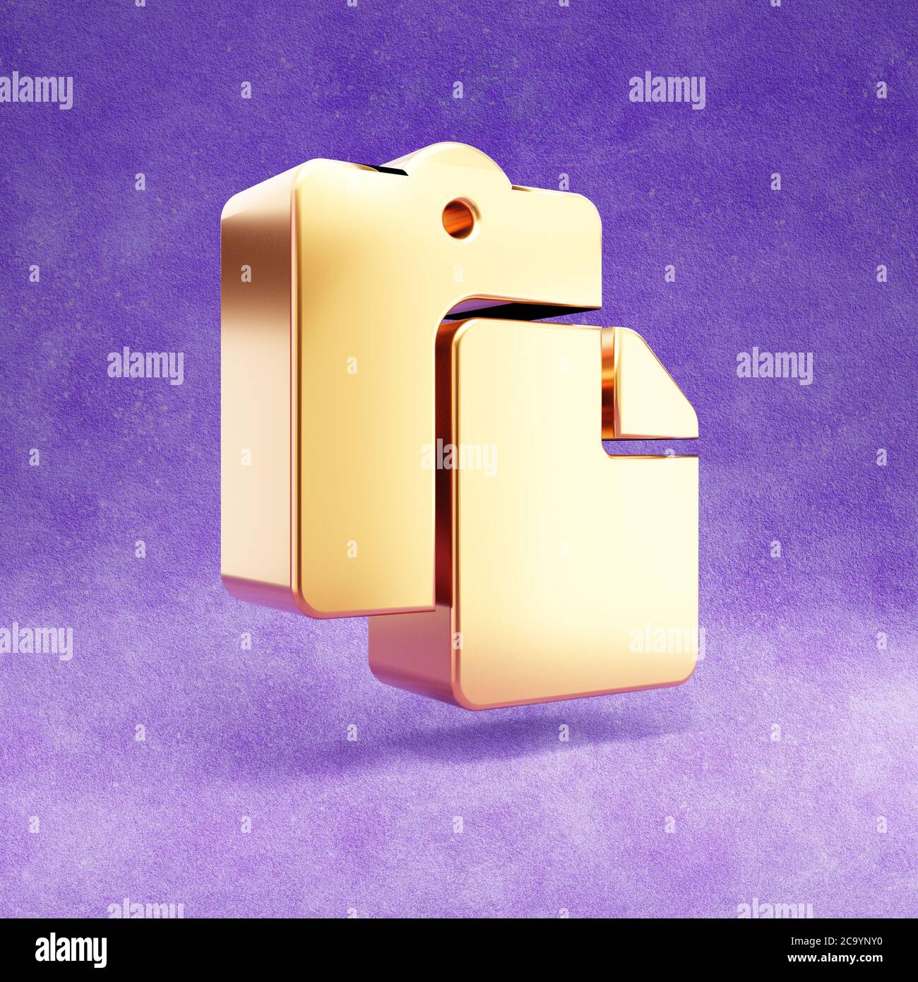 Paste icon. Gold glossy Paste symbol isolated on violet velvet ...