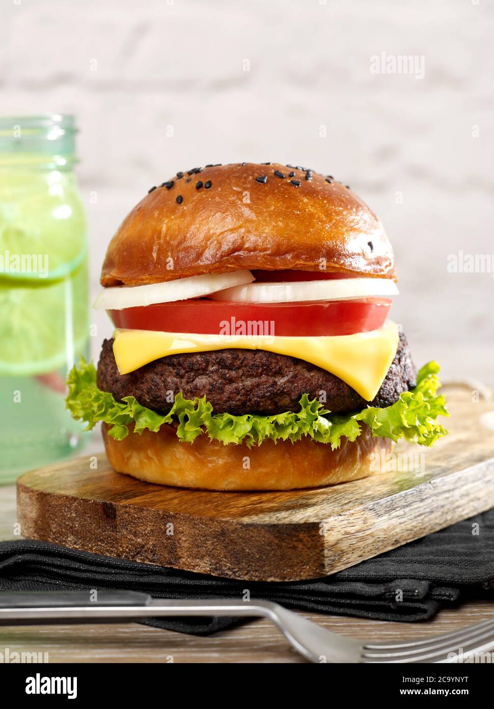 Burger and lemonade Stock Photo - Alamy