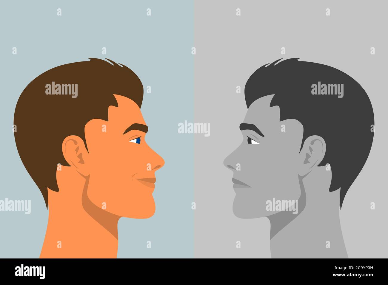 Beautiful Young Man with Bipolar Disorder. Cheerful and Sad, Happy and ...
