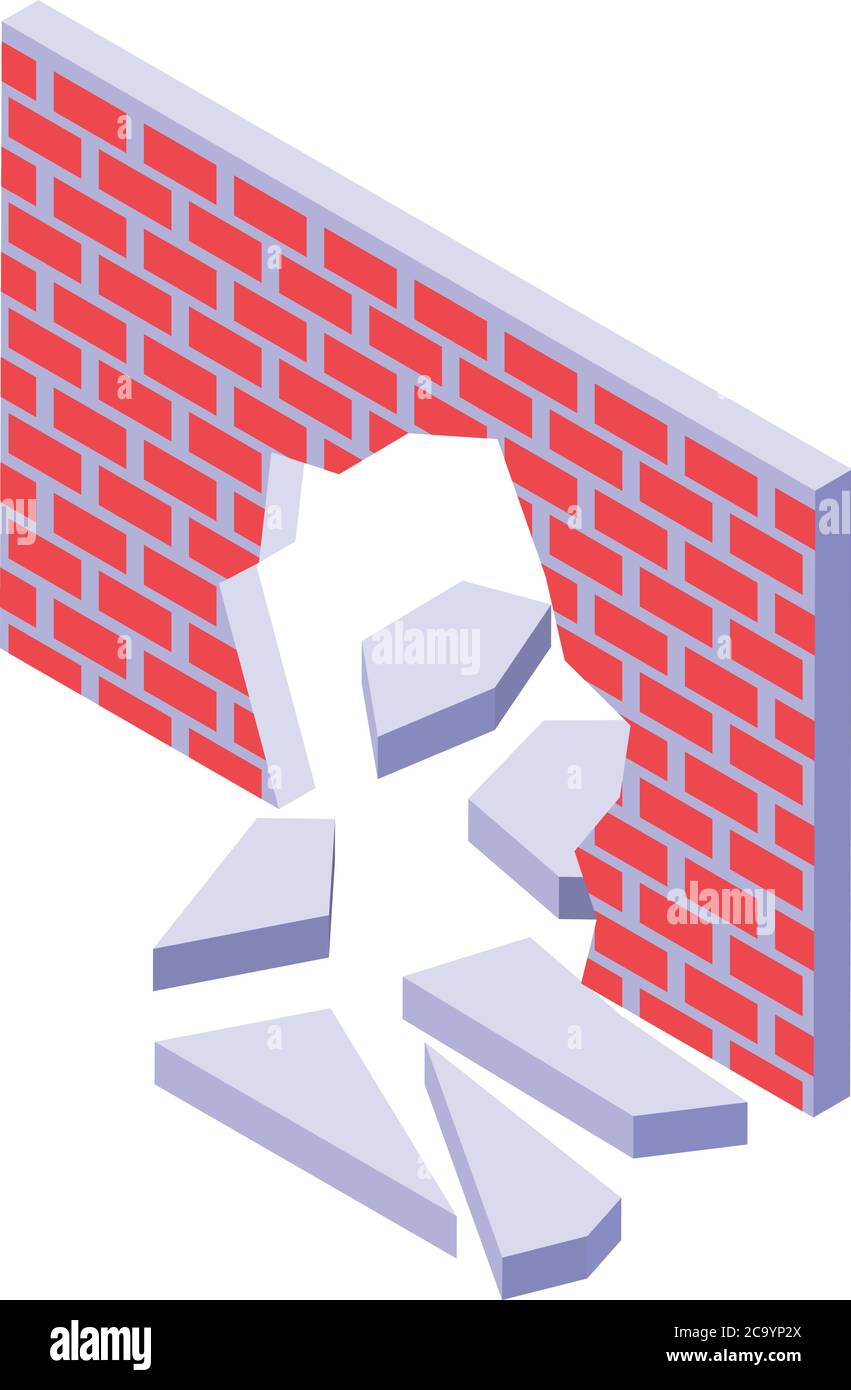 Brick wall breakthrough icon, isometric style Stock Vector Image & Art ...