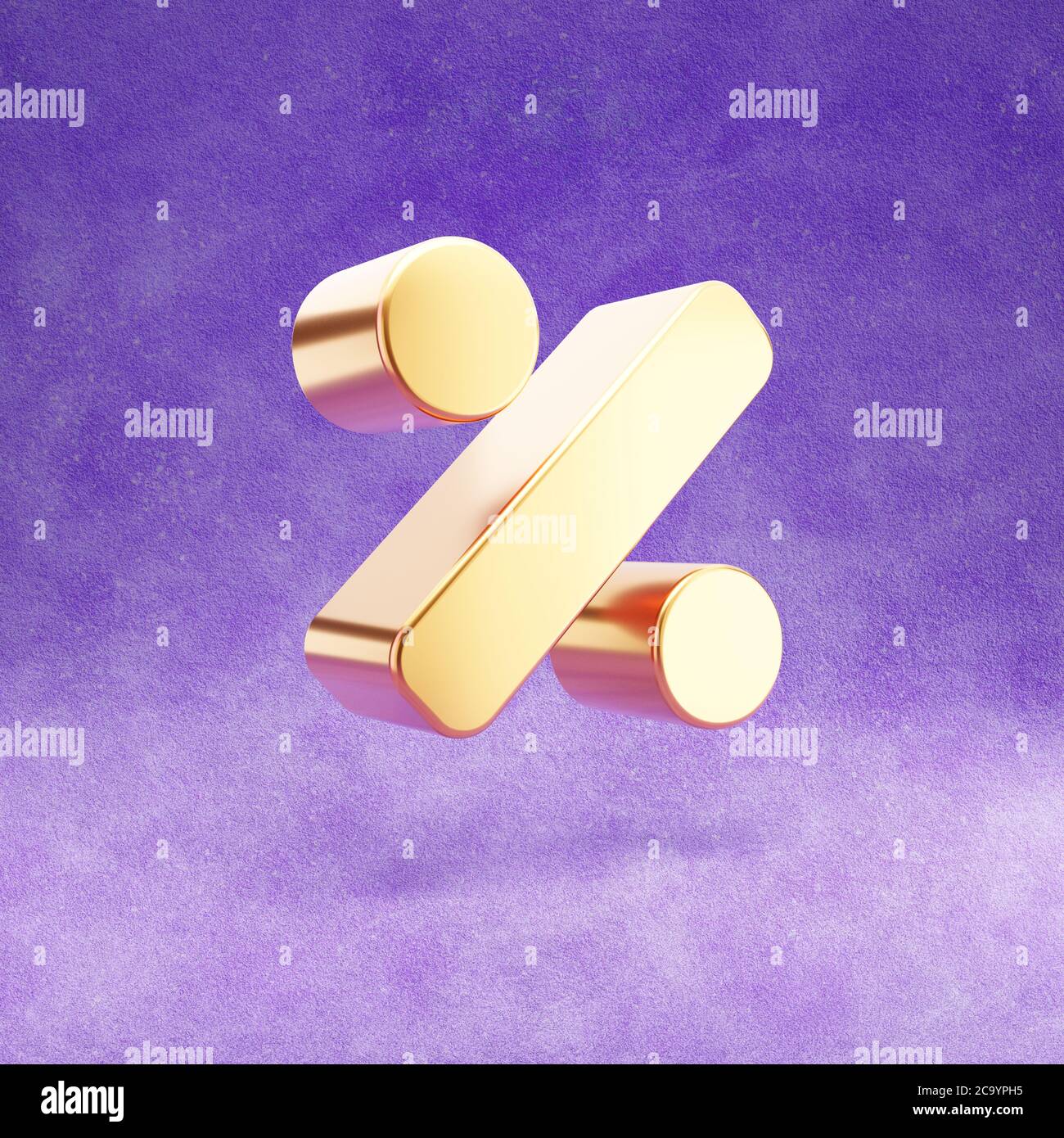 Percent icon. Gold glossy Percent symbol isolated on violet velvet ...