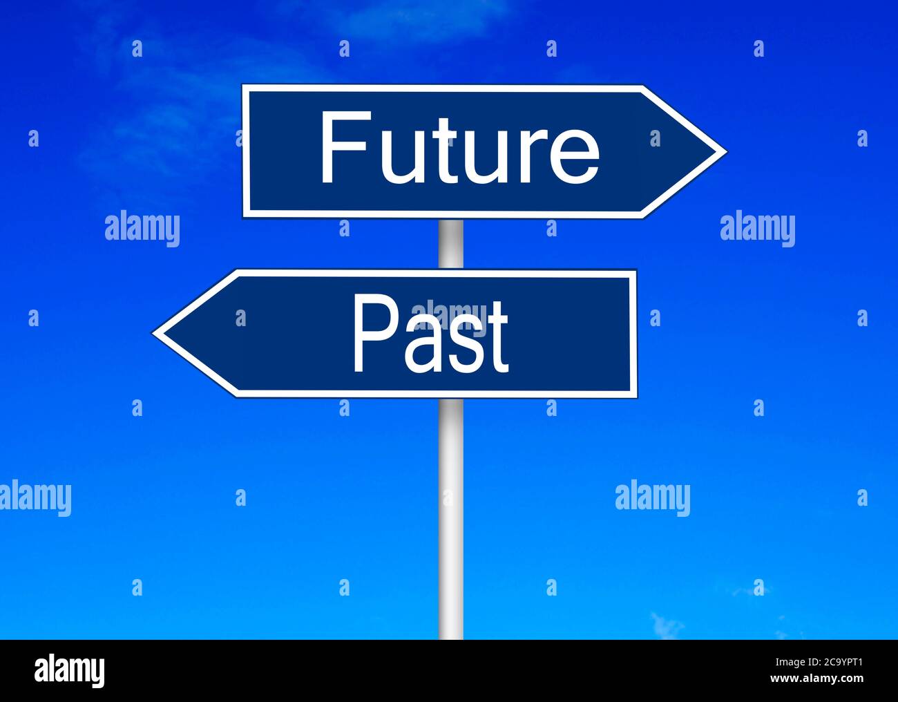 Future and past pole road sign isolated Stock Photo - Alamy