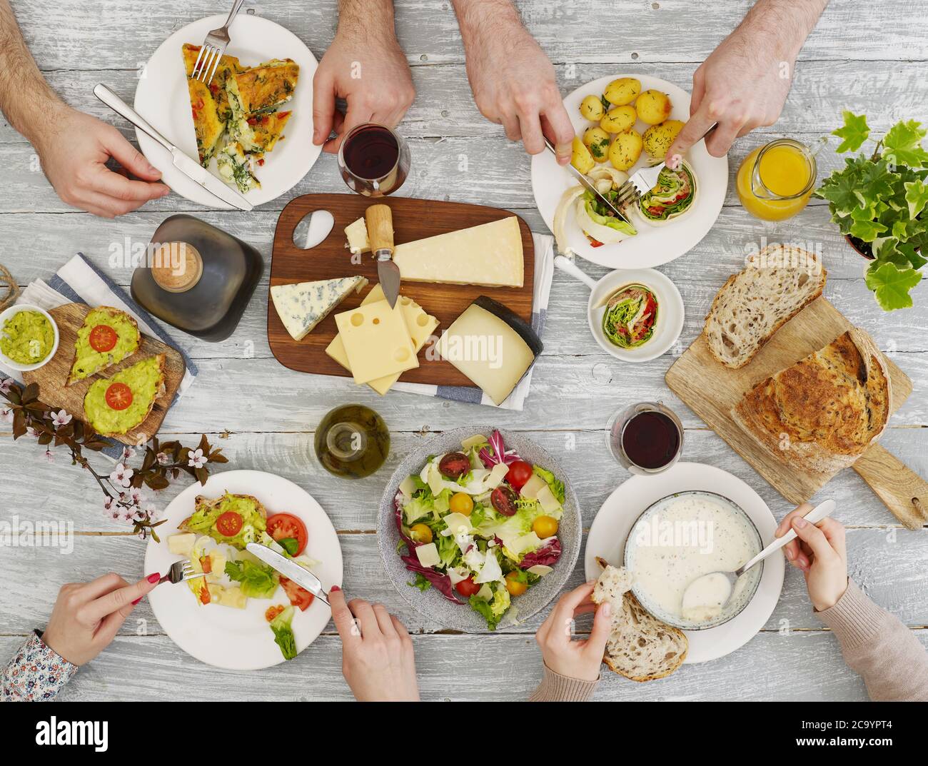 View from above of people eating Stock Photo - Alamy