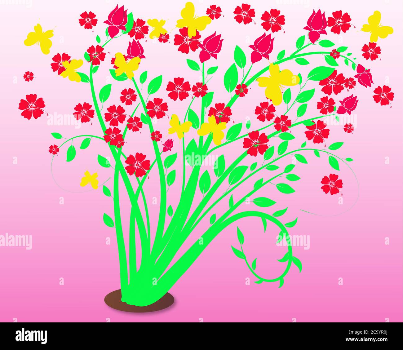 bunga raya flowers and leaf illustration on pink background Stock Photo ...