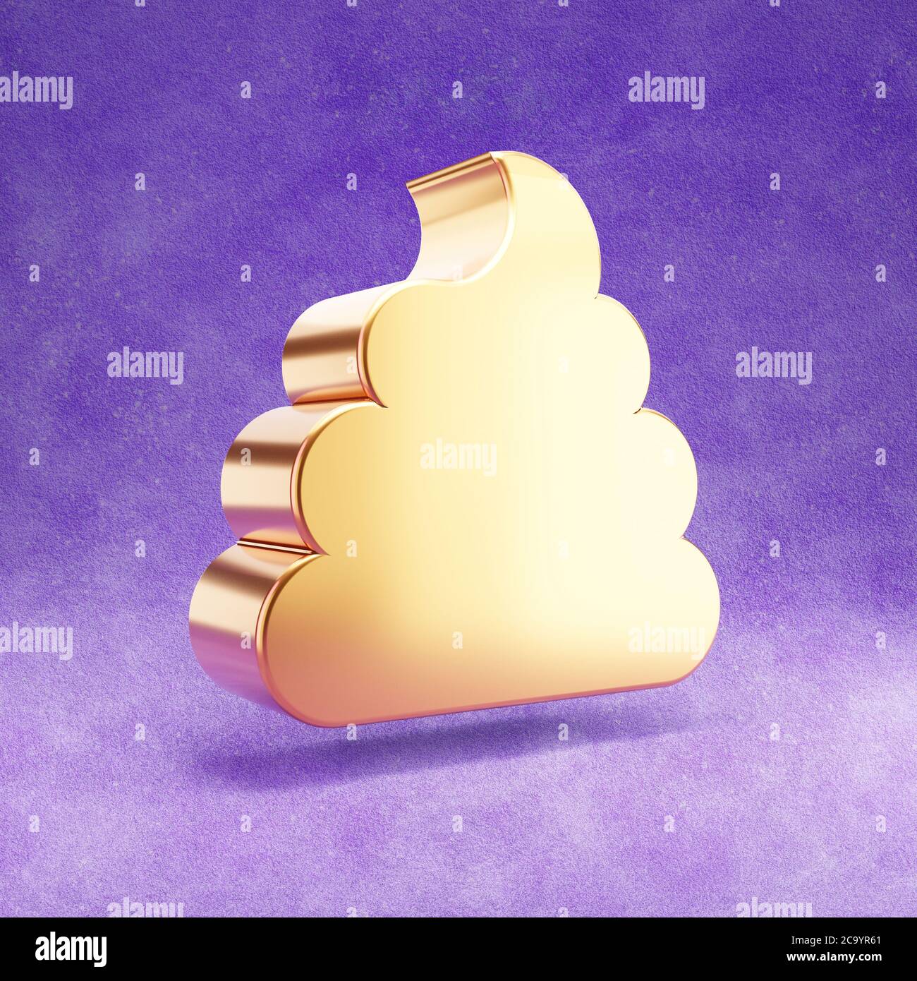 Poop icon. Gold glossy Poop symbol isolated on violet velvet background ...